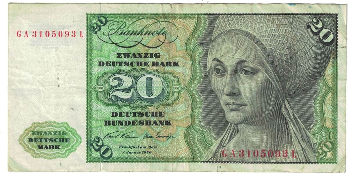 GERMANY - FEDERAL REPUBLIC 20 Deutsche Mark 1970 Banknote, 1970-01-02 ...