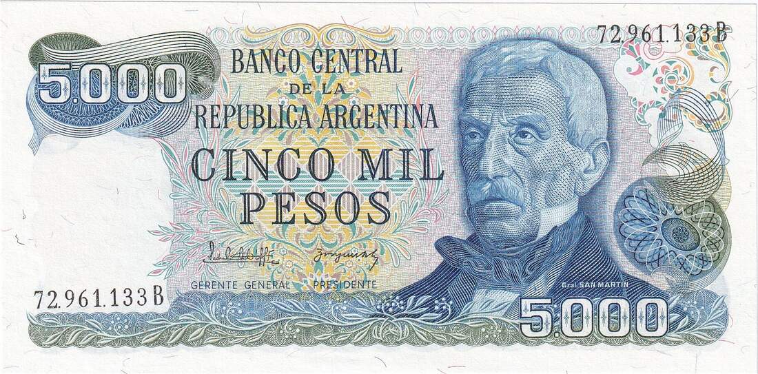 Argentina 5000 Pesos KM:305a UNC(65-70) | MA-Shops