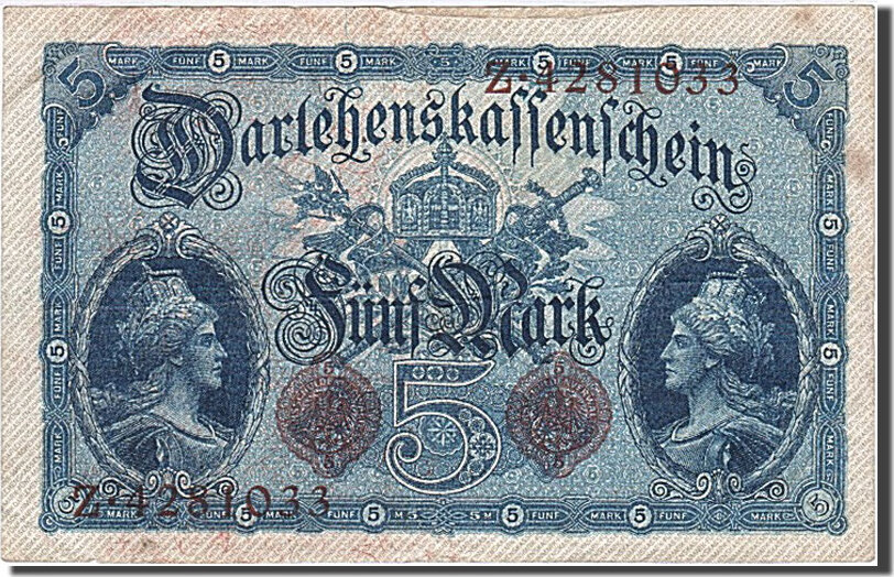 Germany 5 Mark 1914 Banknote, 1914-08-05 VF(20-25) | MA-Shops