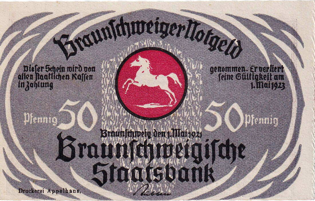 Germany 50 Pfennig Banknote, Braunschweig, course, 1923 UNC(63) Mehl ...