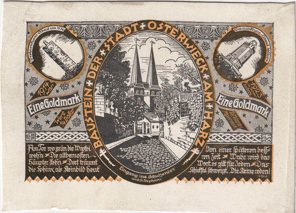 Germany 1 Goldmark 1923 Osterwiecker am Harz, Glossy leather EF(40-45) | MA-Shops