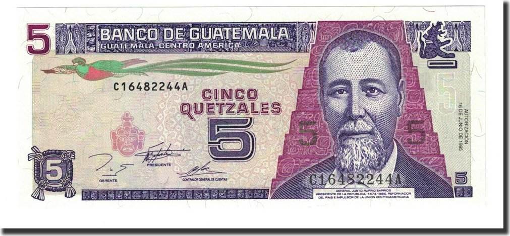 Guatemala 5 Quetzales Banknote, 1995-06-16, KM:88b UNC(65-70) | MA-Shops
