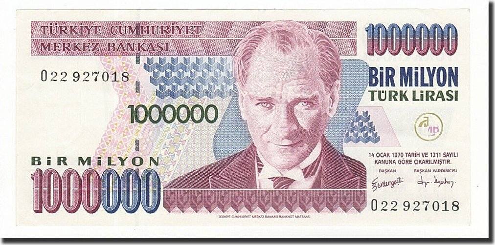 Turkey 1,000,000 Lira 1995 Banknote, Undated, KM:209 UNC(64) | MA-Shops
