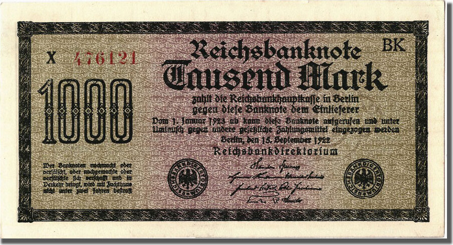 Germany 1000 Mark 1922 Banknote, 1922-09-15 UNC(63) | MA-Shops