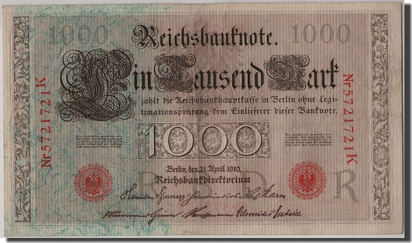 Germany 1000 Mark 1910 Banknote, 1910-04-21 AU(50-53) | MA-Shops