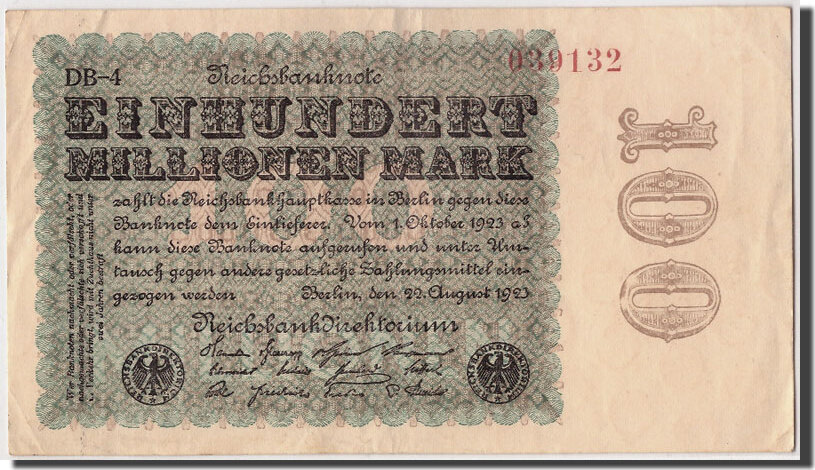 Germany 100 Millionen Mark 1923 Banknote, 1923-08-22 EF(40-45) | MA-Shops