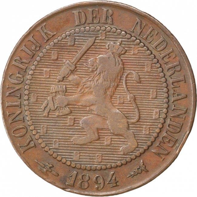 Netherlands 2-1/2 Cent 1894 Coin, Wilhelmina I, Bronze, KM:108.2 EF(40 ...