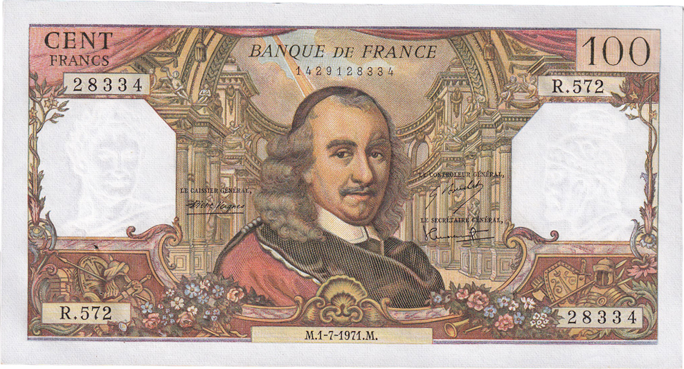 France 100 Francs 1971 Corneille, R.572, Fayette:65.36, KM:149d UNC(63) | MA-Shops