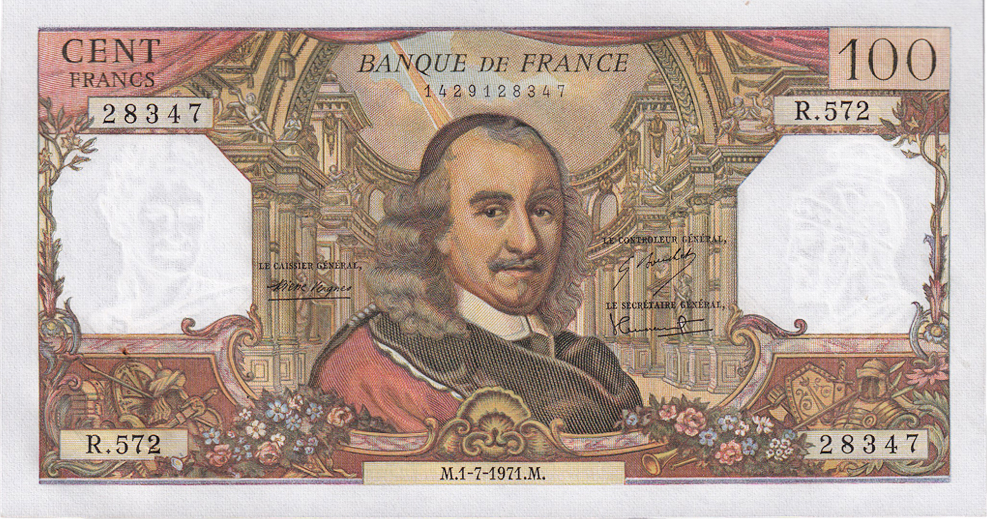 France 100 Francs 1971 Corneille, R.572, Fayette:65.36, KM:149d AU(55-58) | MA-Shops