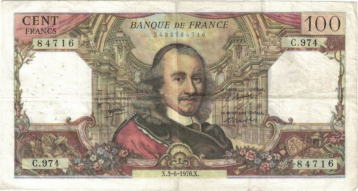 France 100 Francs 1976 Corneille, C.974, Fayette:65.53, KM:149f VF(30-35) | MA-Shops