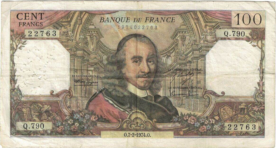 France 100 Francs 1974 Corneille, Q.790, Fayette:65.45, KM:149d VF(20-25) | MA-Shops