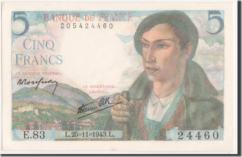 France 5 Francs 1943 Banknote, 5 F 1943-1947 ''Berger'' UNC(65-70) | MA ...