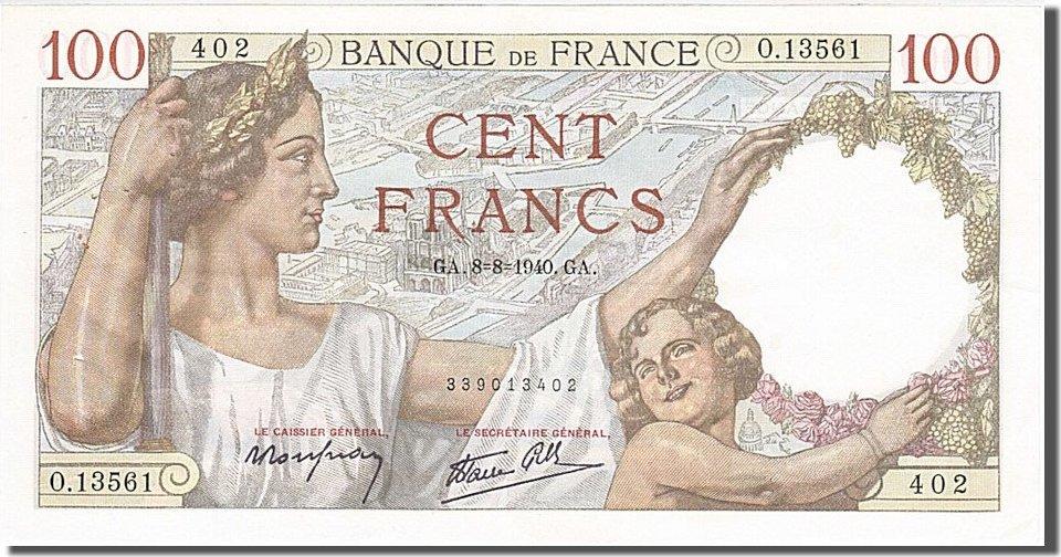 France 100 Francs 1940 Banknote, 100 F 1939-1942 ''Sully'', 1940-08-08 UNC(63) | MA-Shops
