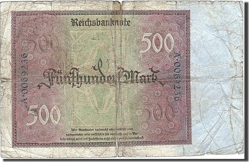 Germany 500 Mark 1922 Banknote, 1922-03-27, KM:73 VG(8-10) | MA-Shops