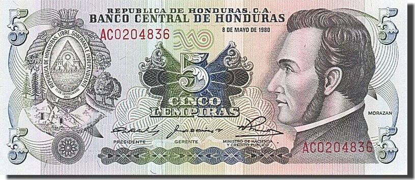 Honduras 5 Lempiras 1980 Banknote, 1980-05-08 UNC(63) | MA-Shops