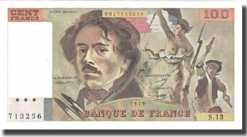 France 100 Francs 1978 Delacroix, Fayette:69.2c, KM:154a UNC(65-70 ...