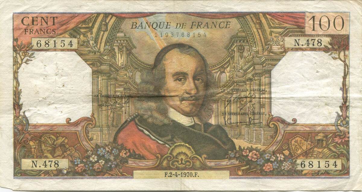 France 100 Francs 1970 Corneille, 1970-04-02, Fayette:65.31 EF(40-45) | MA-Shops