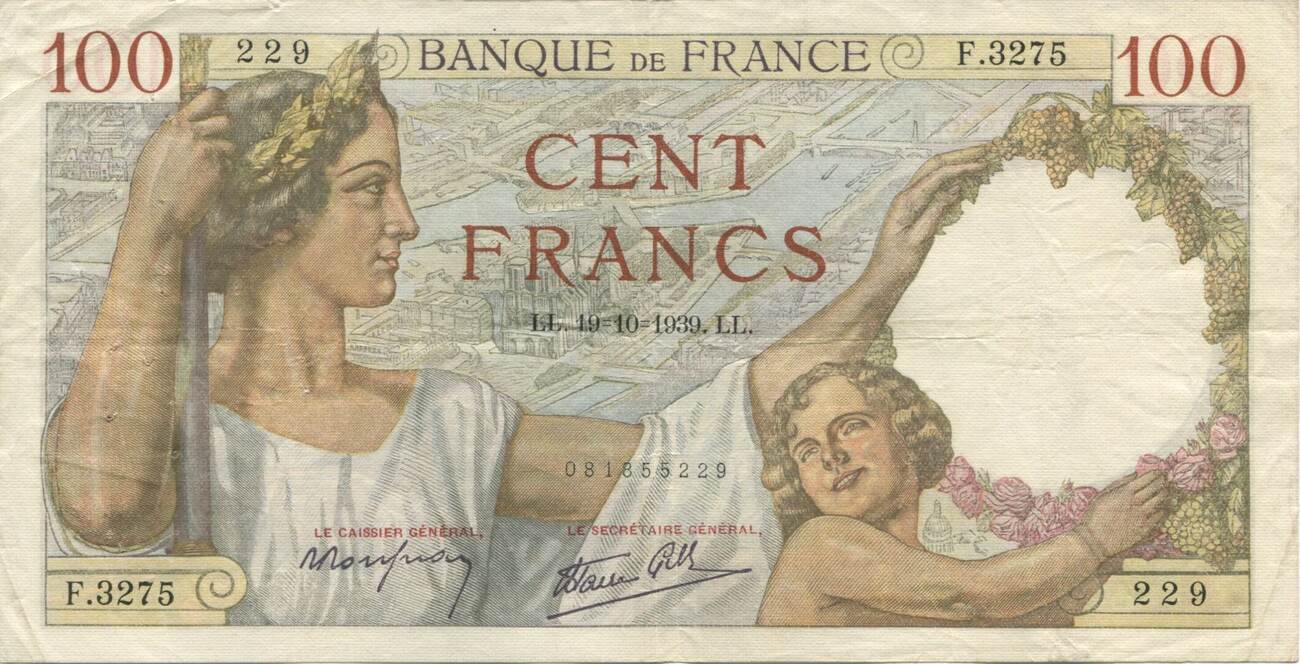 France 100 Francs 1939 Sully, 1939-10-19, Fayette:26.11, KM:94 AU(50-53) | MA-Shops