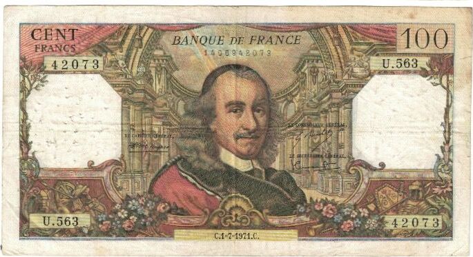 France 100 Francs 1971 Corneille, U.563, Fayette:65.36, KM:149d VF(20-25) | MA-Shops