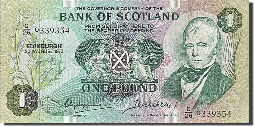 Scotland 1 Pound 1973 Banknote, 1973-08-30 AU(50-53) | MA-Shops
