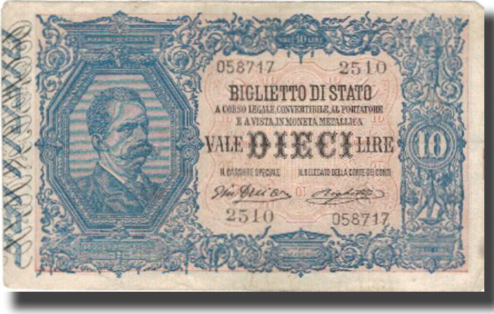Italy 10 Lire Banknote, 1914, KM:20e VF(20-25) | MA-Shops