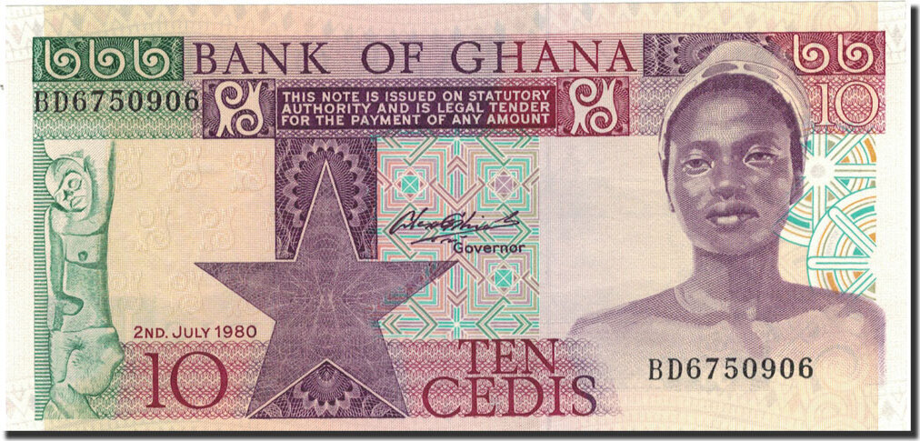 Ghana 10 Cedis 1980 Banknote, 1980-07-02, KM:20c UNC(63) | MA-Shops