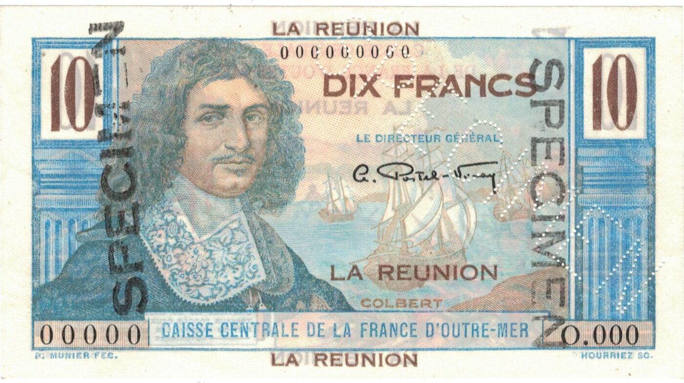 Réunion 10 Francs Banknote, Specimen, KM:42s UNC(64) | MA-Shops
