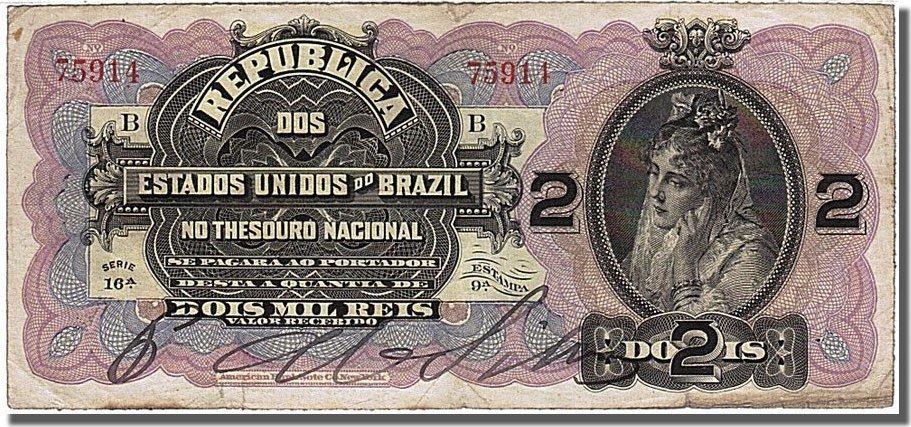 Brazil 2 Mil Reis 1900 Banknote EF(40-45) | MA-Shops