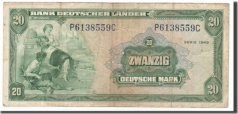 GERMANY - FEDERAL REPUBLIC 20 Deutsche Mark 1949 Banknote, 1949-08-22 ...
