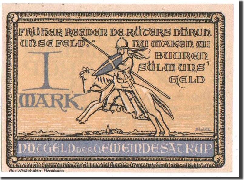 Germany 1 Mark 1921 Banknote, Satrup, Mehl:1169.1c UNC(63) | MA-Shops