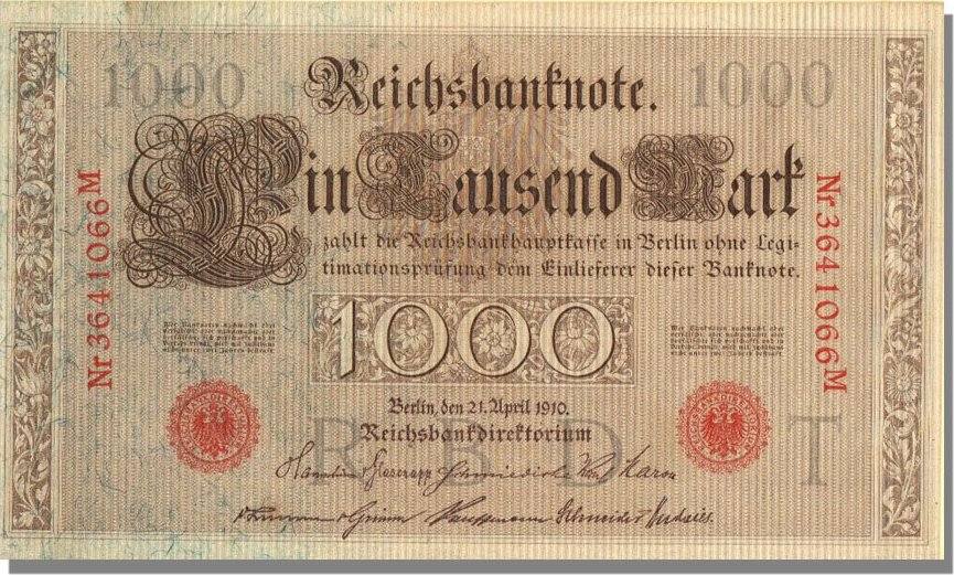 Germany 1000 Mark 1910 Banknote, 1910-04-21, KM:45b UNC(65-70) | MA-Shops
