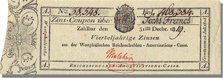 German States 6 Franken 1819 Banknote, 1819-12-31 AU(55-58) | MA-Shops