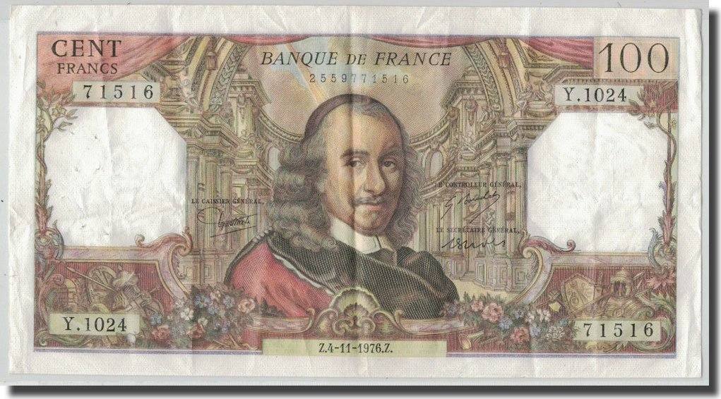 France 1976 100 Francs Corneille, 1976-11-04, Fayette:65.55, KM:149f VF(30-35) | MA-Shops