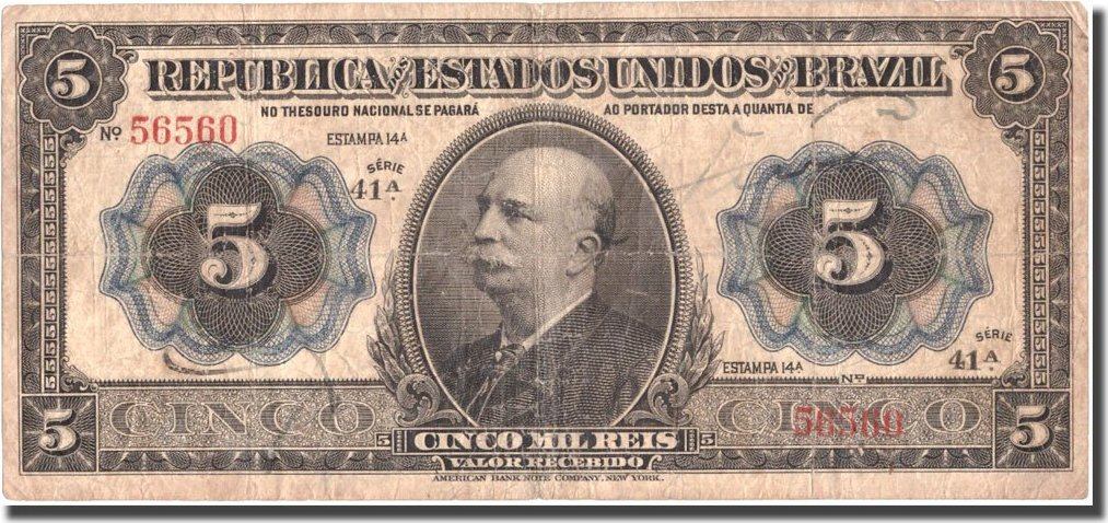 Brazil 5 Mil Reis Banknote Undated 1913 Km 24a Vf 20 25 Ma Shops