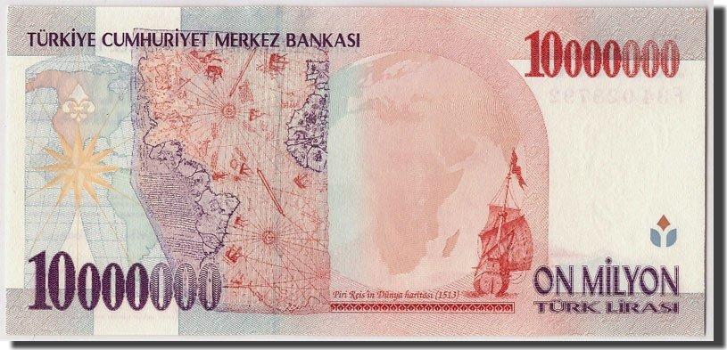 Turkey 10,000,000 Lira L.1970(1999) Banknote, Undated, KM:214 UNC(65-70 ...