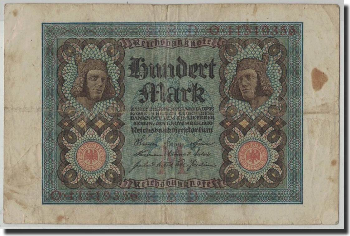 Germany 100 Mark 1920 Banknote, 1920-11-01, KM:69b F(12-15) | MA-Shops