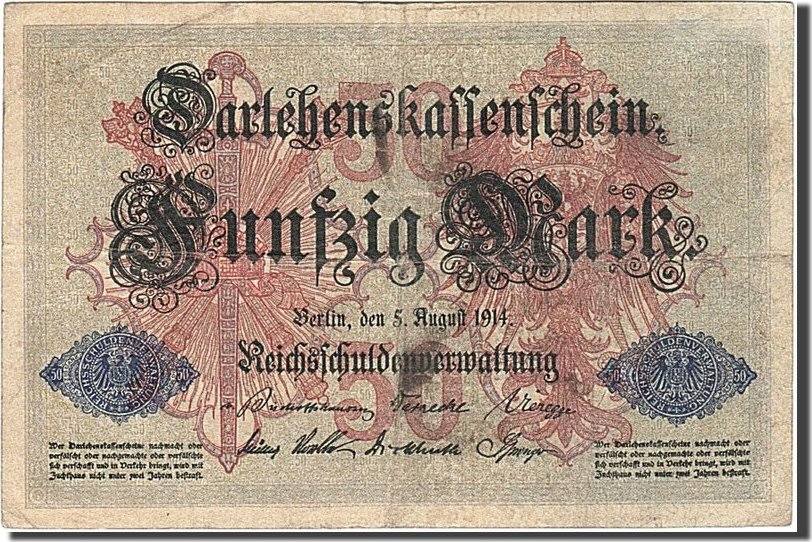 Germany 50 Mark 1914 Banknote, 1914-08-05, KM:49b VF(20-25) | MA-Shops