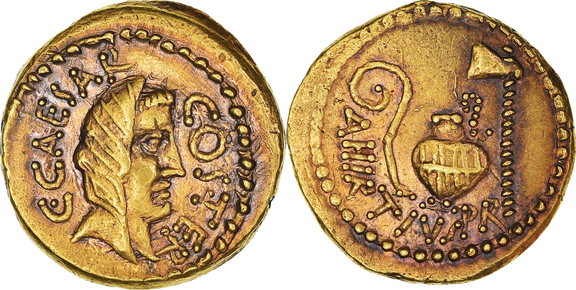 Aureus 46 BC Rome Julius Caesar, Rome, Boscoreale Toning, Gold, NGC Ch ...