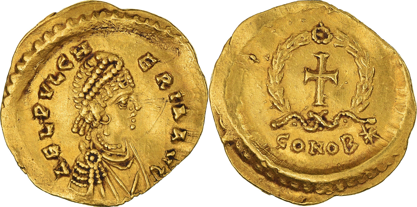 Tremissis AD 420-450/3 Constantinop Coin, Aelia Pulcheria ...