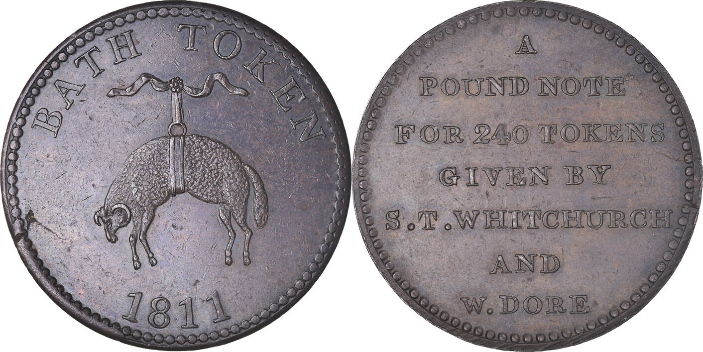 Great Britain Penny Token 1811 Bath Coin, Somerset, Bath, Copper AU(55 ...