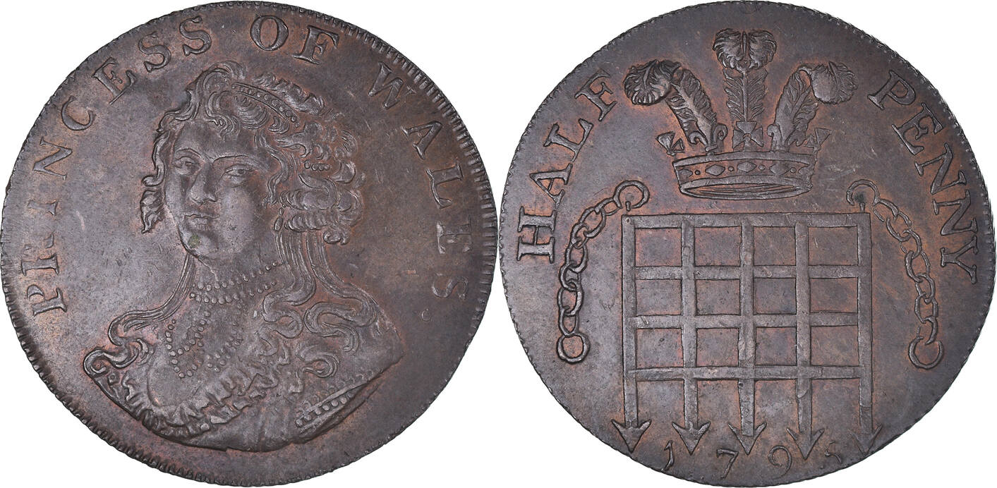 Great Britain Halfpenny Token 1795 Coin, Middlesex, Princess of Wales ...