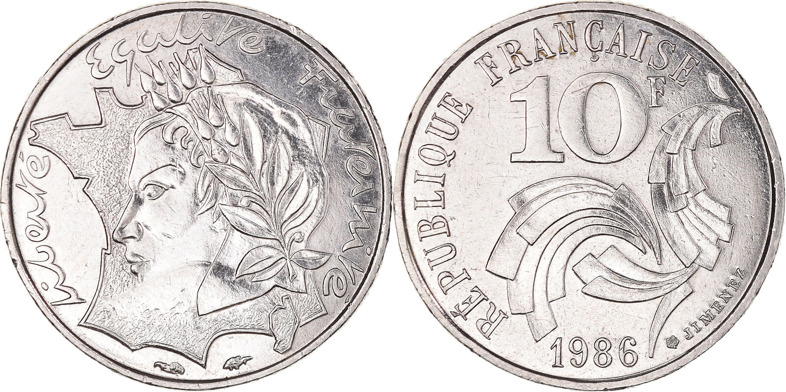 France 10 Francs 1986 Paris Coin, Jimenez, Paris, Medal alignment MS(60 ...