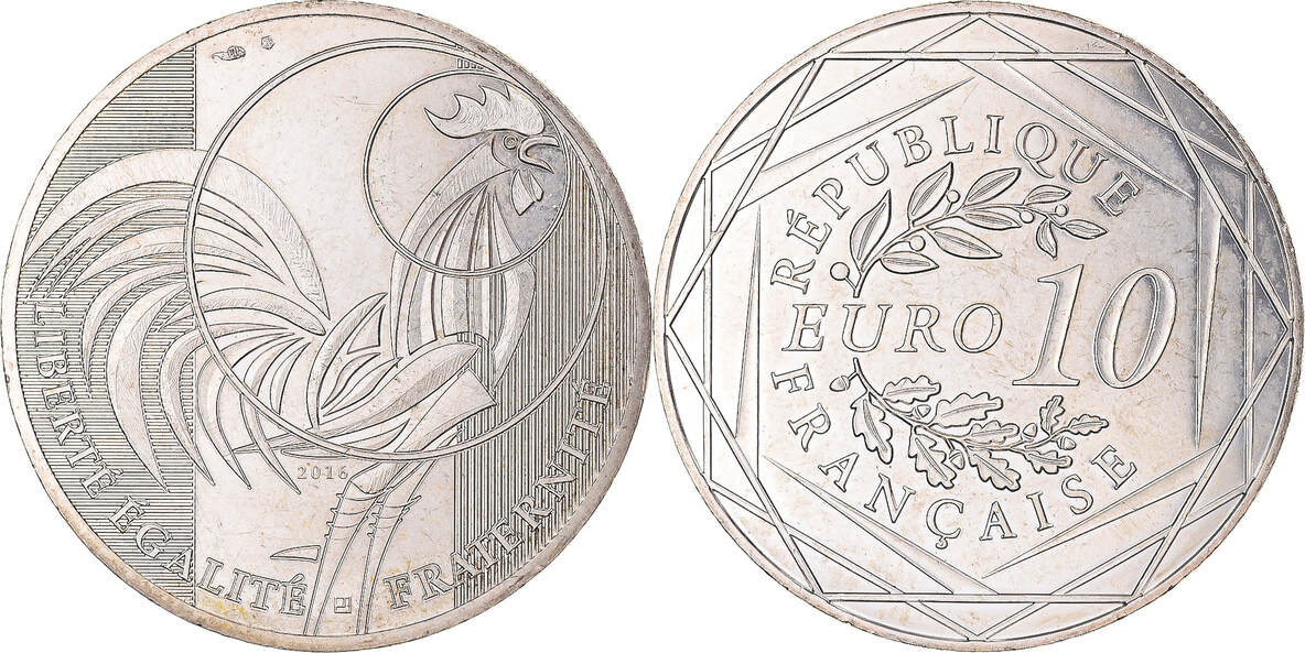 France 10 Euro 2016 Monnaie de Paris Monnaie de Paris, Coq, Silver MS ...