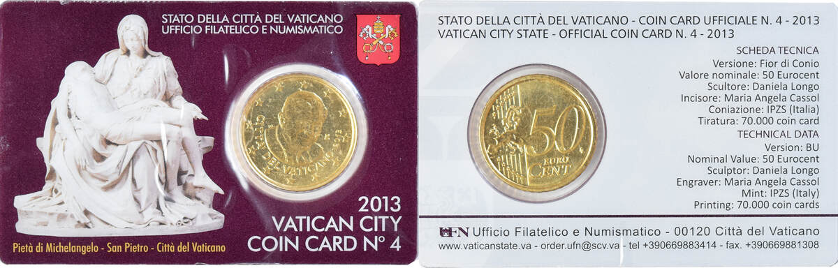 VATICAN CITY 50 Euro Cent 2013 R Rome, Coin card N4, Brass, KM:387 MS ...
