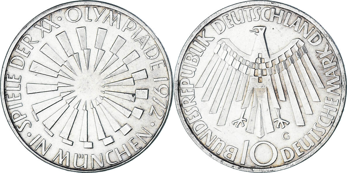 GERMANY - FEDERAL REPUBLIC 10 Mark 1972 G Coin, Karlsruhe, Silver AU(50 ...
