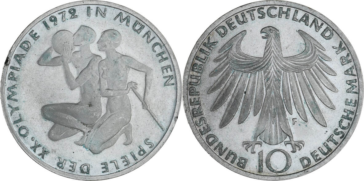 GERMANY - FEDERAL REPUBLIC 10 Mark 1972 F Coin, Silver, KM:132 EF(40-45 ...