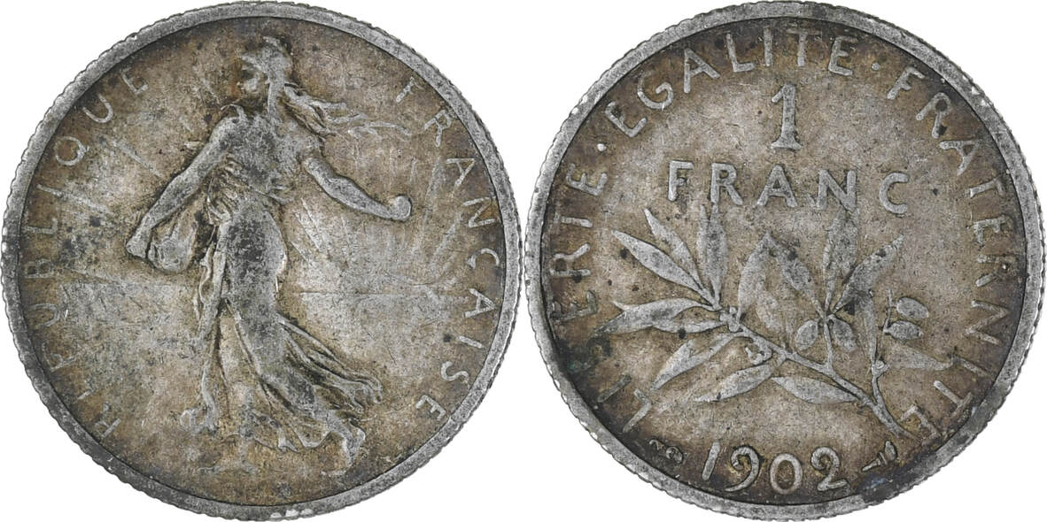 France Franc 1902 Paris Coin, Semeuse, Paris, Silver, KM:844.1 EF(40-45) | MA-Shops