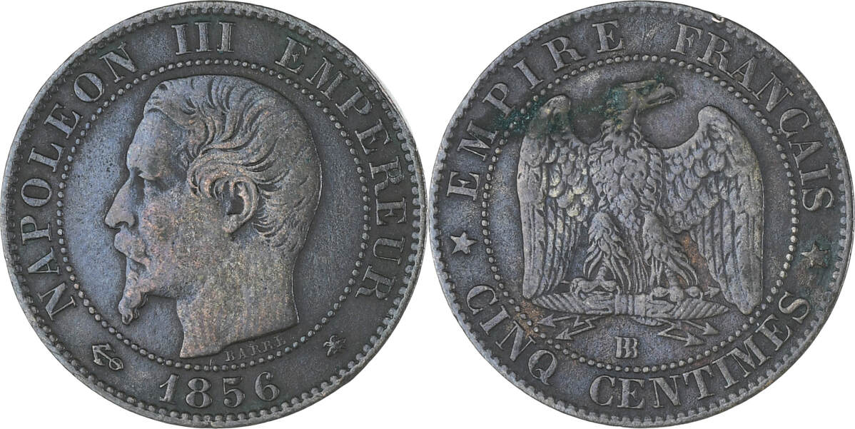 France 5 Centimes 1856 BB Coin, Napoleon III, Napoléon III, Strasbourg ...