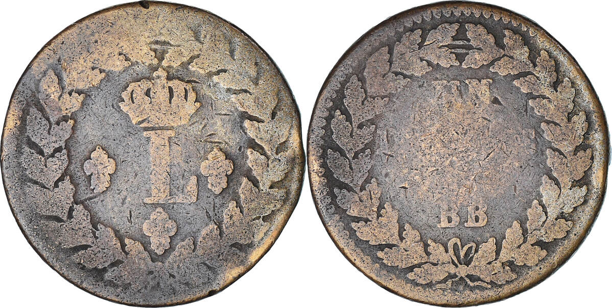 France Decime Coin, Louis XVIII, Strasbourg, Bronze, KM:701 VF(20-25 ...