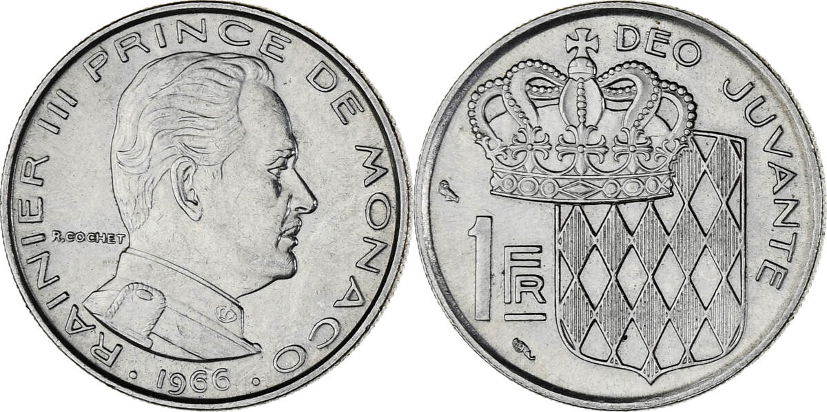 Monaco Franc 1966 Coin, Rainier III, Nickel, KM:140, Gadoury:MC 150 MS ...